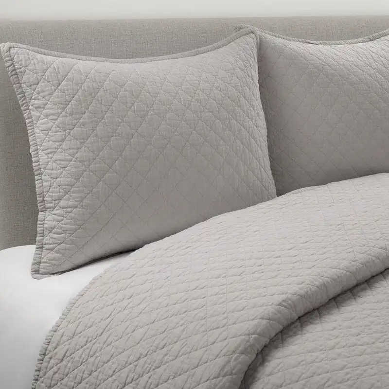 Full/Queen Lightweight Cotton Linen Grey Textured Reversible 3-Piece ...